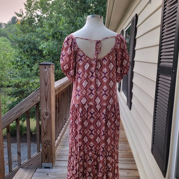 Knox Rose | Dresses | Knox Rose Cognac Puff Sleeve Tiered Alined Midi ...